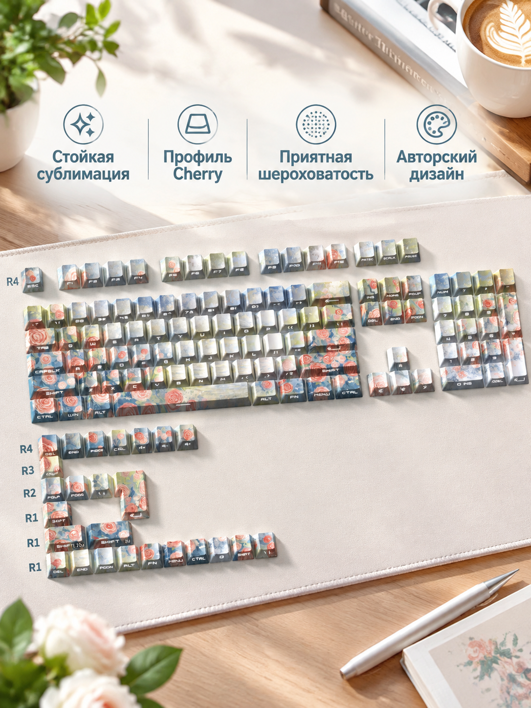 Кейкап PBT с сублимационной печатью, оригинальный дизайн, высота, Песня сумерек, 129 клавиш, заводская боковая гра