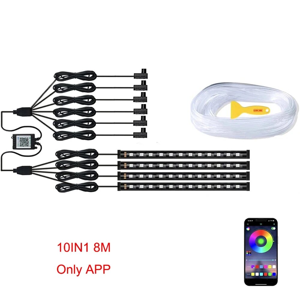 Неоновая RGB LED Подсветка 10IN1 8M APP Cigarette Lighter