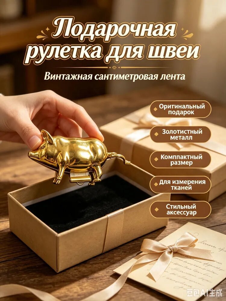 Винтажная карманная сантиметровая лента с поросенком, металлическая мини рулетка для шитья и рукоделия, Подарок для швеи и рукодельницы, Подарок для бабушки