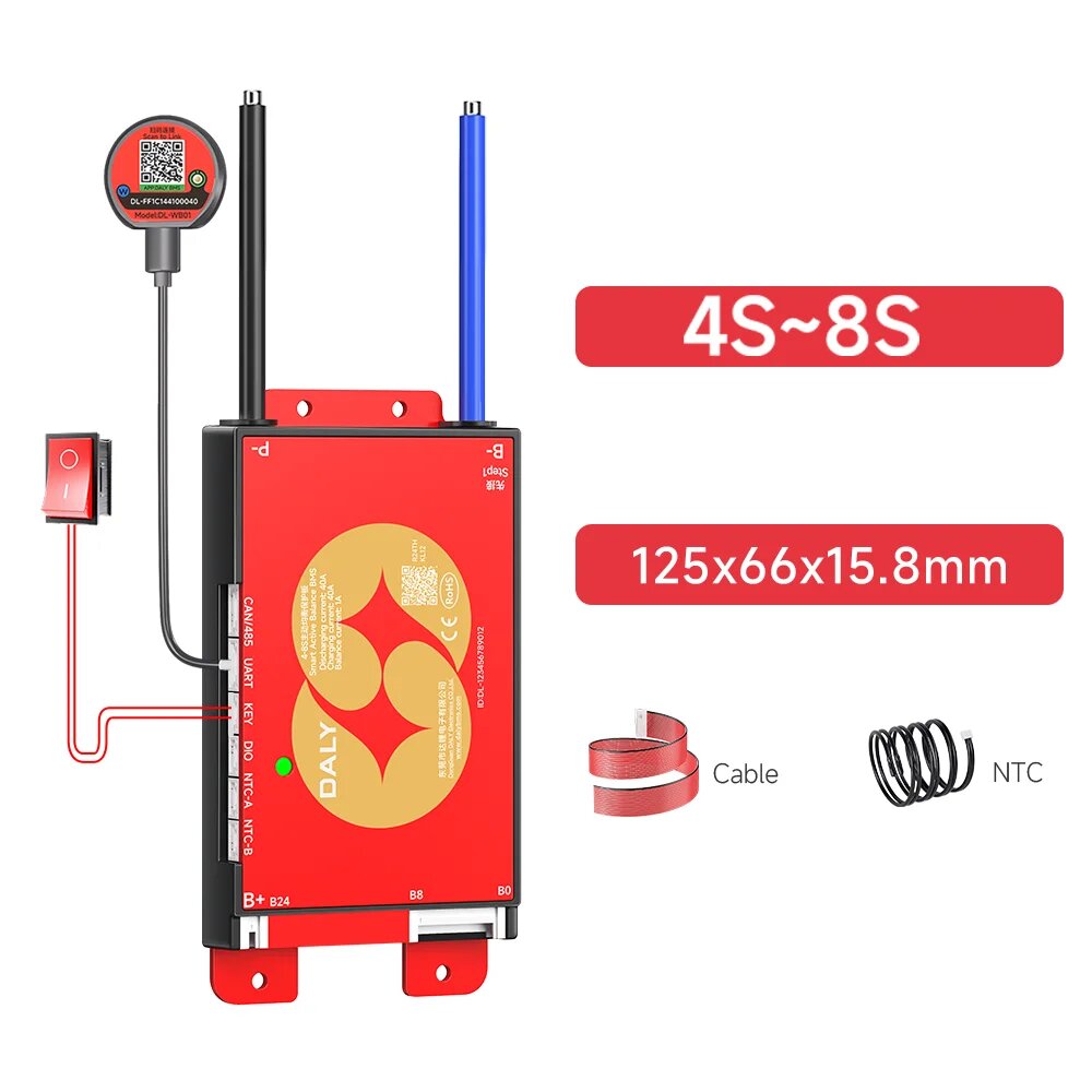 DALY Smart BMS для LiFePO4, Li-Ion, LTO 40A/60A 4S-24S с Bluetooth