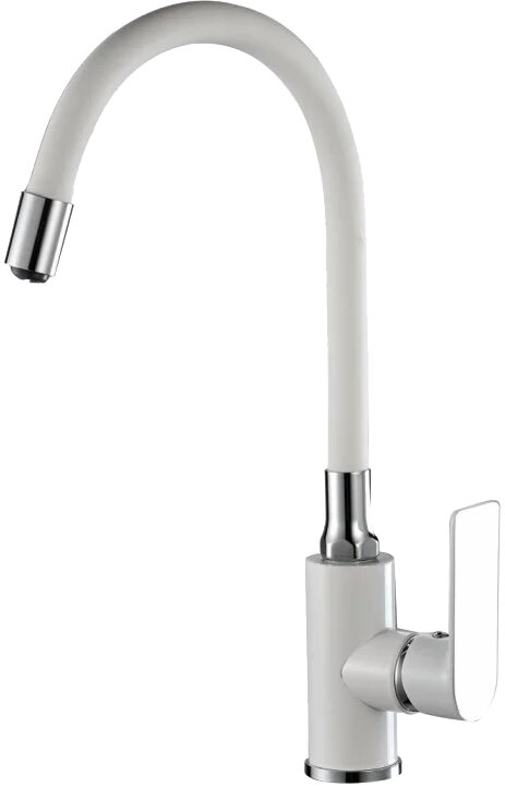 Смеситель для кухни Haiba HB73505-8 с гибким изливом, с поворотным изливом, белый, глянцевый, однорычажный, латунный, с керамическим картриджем