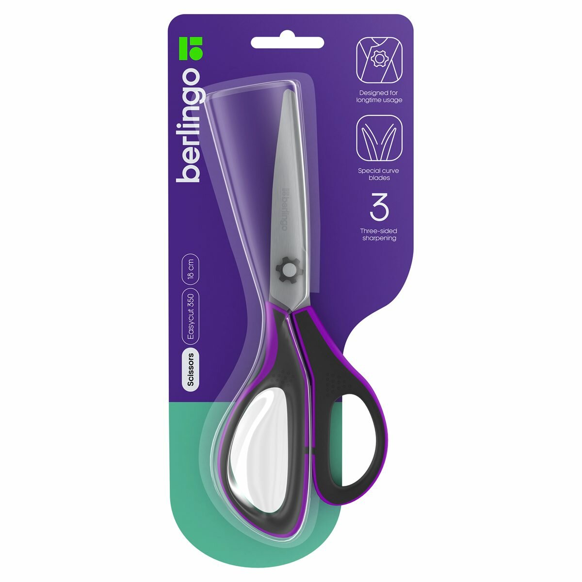 Ножницы Berlingo Easycut 350, 180мм, сиреневые, эргономичные ручки, мягкие вставки (DNn_18035_a)