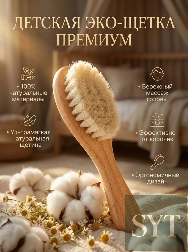 Детская расческа для новорожденных малышей с натуральной козьей щетиной