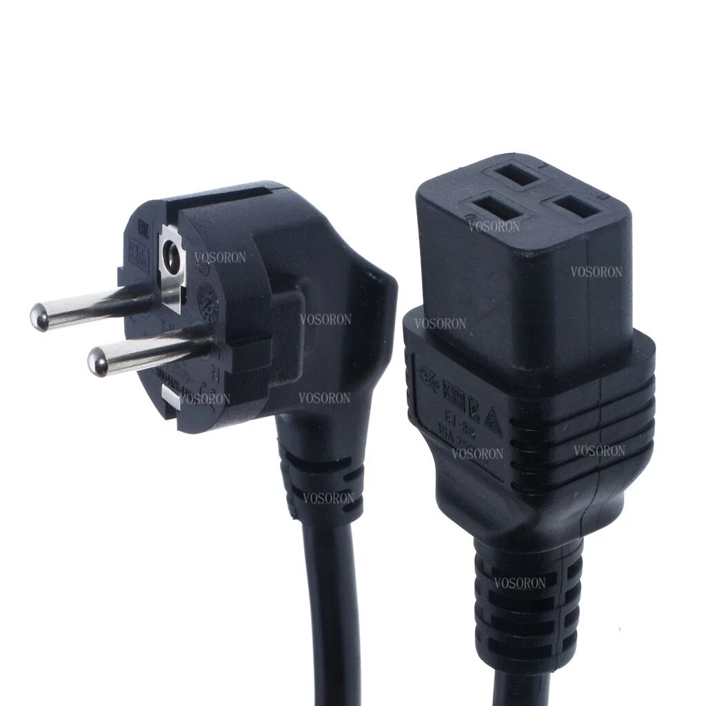 VOSORON Удлинитель силовой кабель IEC 320 C19 на EU Schuko 3G 1.5мм 180см черный