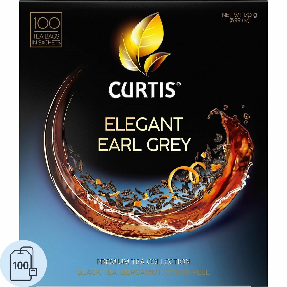 Чай Curtis Elegant Earl Grey черный с бергамотом и цедрой цитрусовых 100 пакетиков, 9 уп.