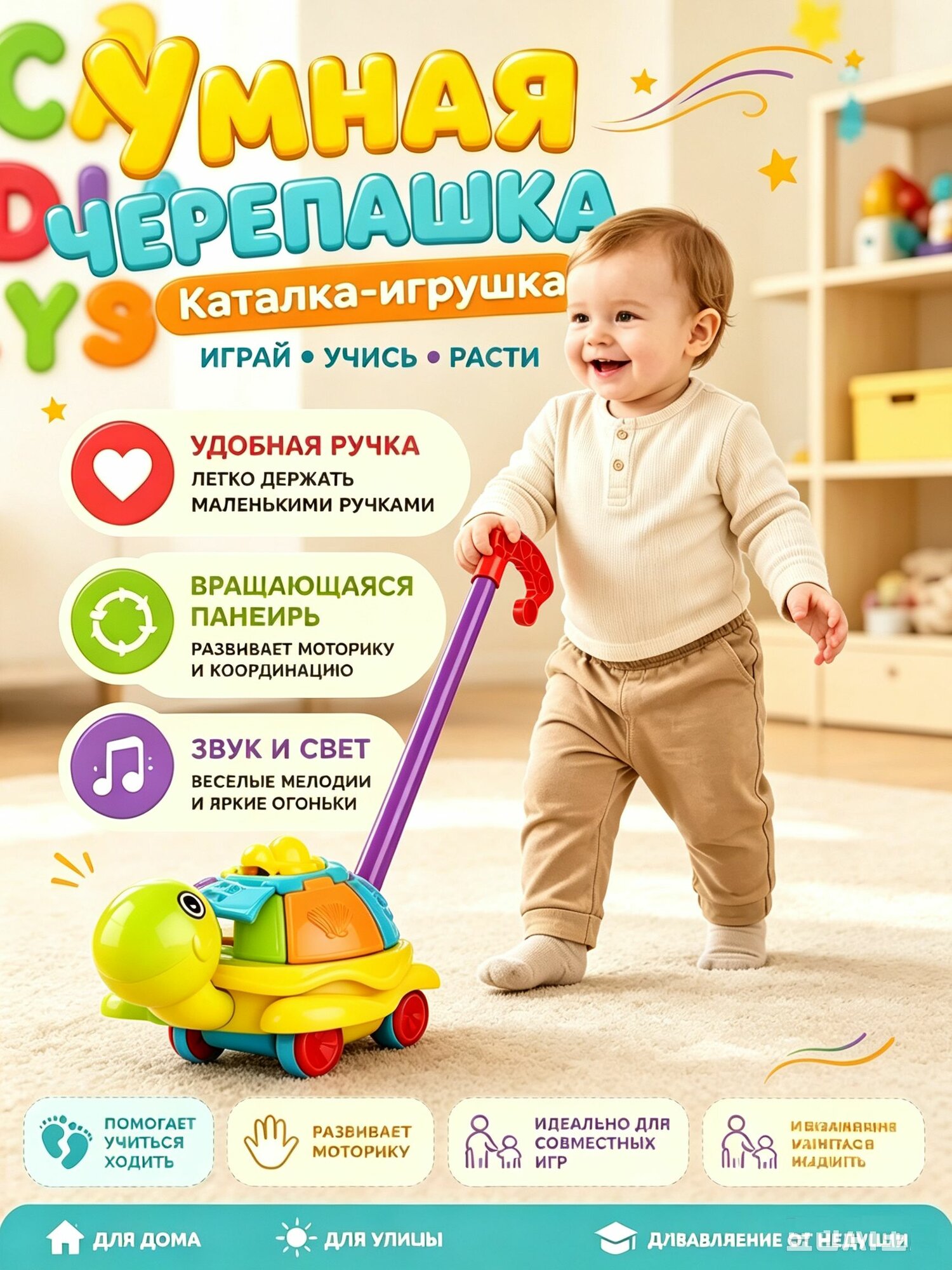 Каталка на палке Черепашка
