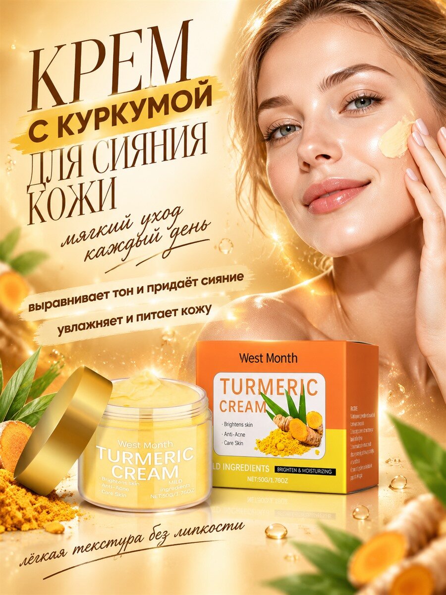 Крем для лица с куркумой увлажняющий выравнивающий тон кожи для ежедневного ухода