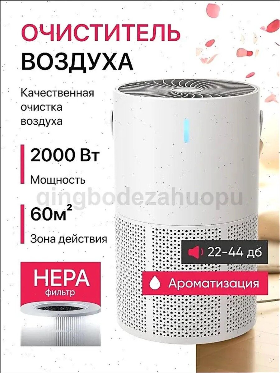 Очиститель воздуха, HEPA H13, до 60 кв. м, белый, 158х158х258