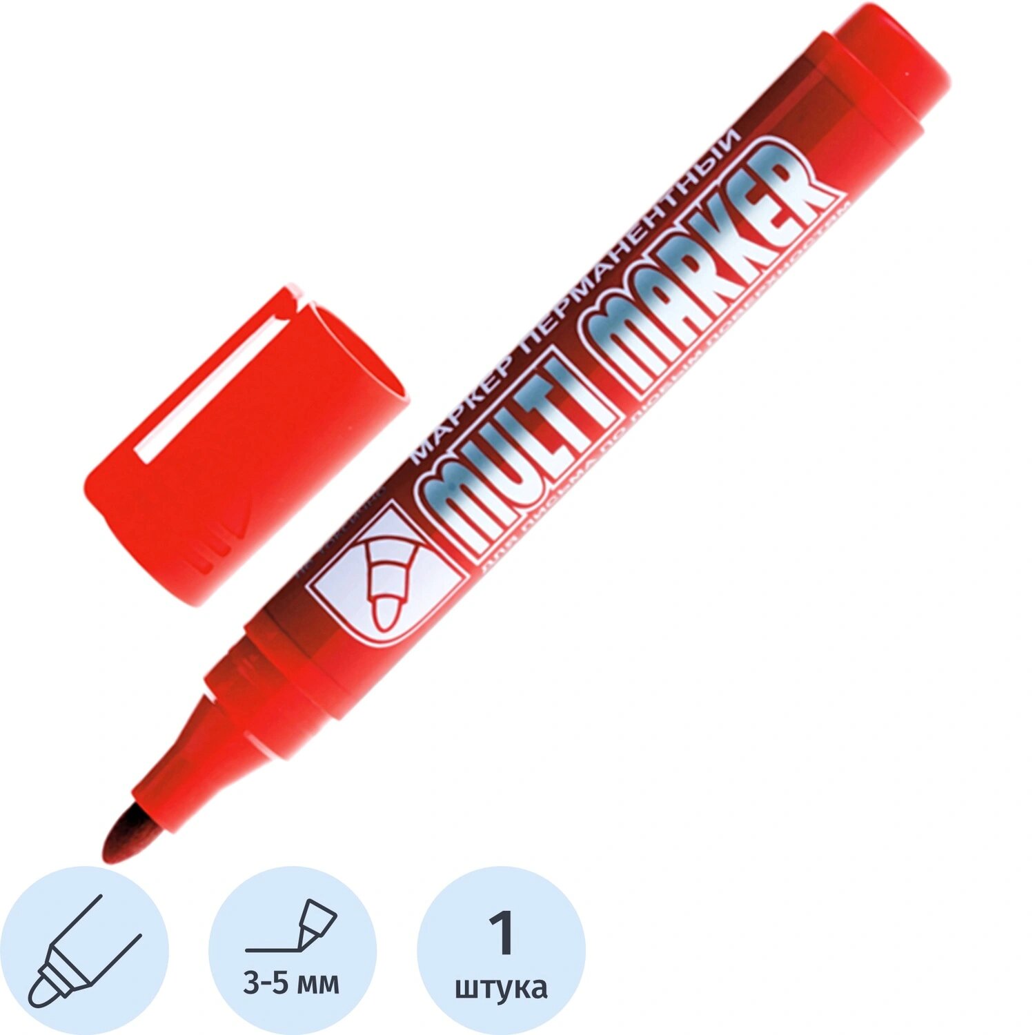 Crown Маркер перманентный Crown Multi Marker красный (толщина линии 3-5 мм) круглый наконечник