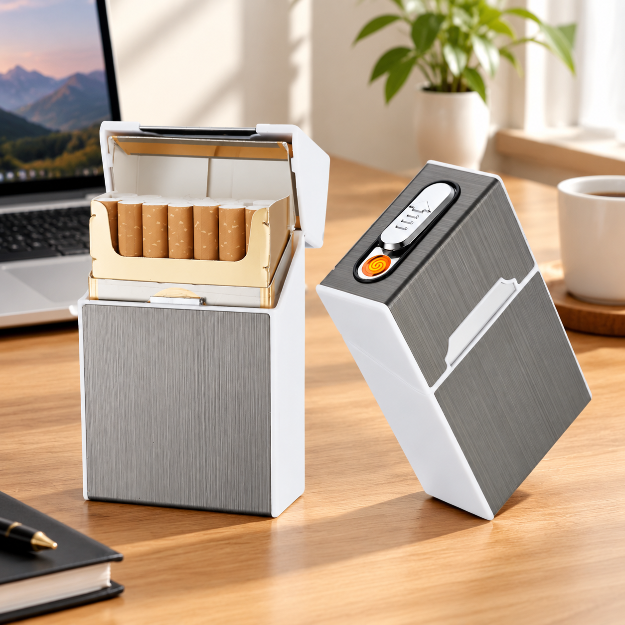 Портсигар металлический с USB зажигалкой, на магните, цвет серебро, 10х6х3 см, FatCat (Цвет товара: серебристый; Объем: 0.18 л)