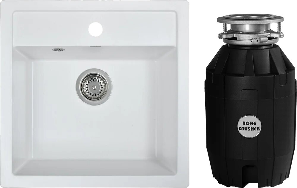 Комплект Мойка Wisent MW510-28 50x49, вайт, искусственный гранит / Измельчитель Bone Crusher BC 810-AS электрический, нержавеющая сталь