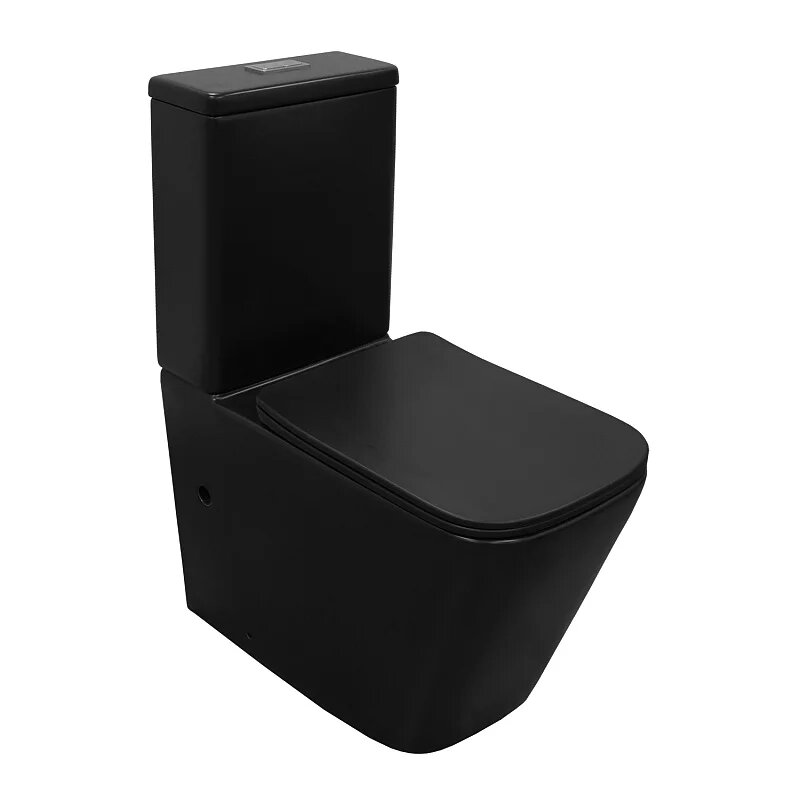 Унитаз-компакт напольный AZARIO Black King AZ-8303D с микролифтом, безободковый, антивсплеск, фаянсовый, черный, матовый, прямоугольный, с нижним подводом, сиденье для унитаза в комплекте
