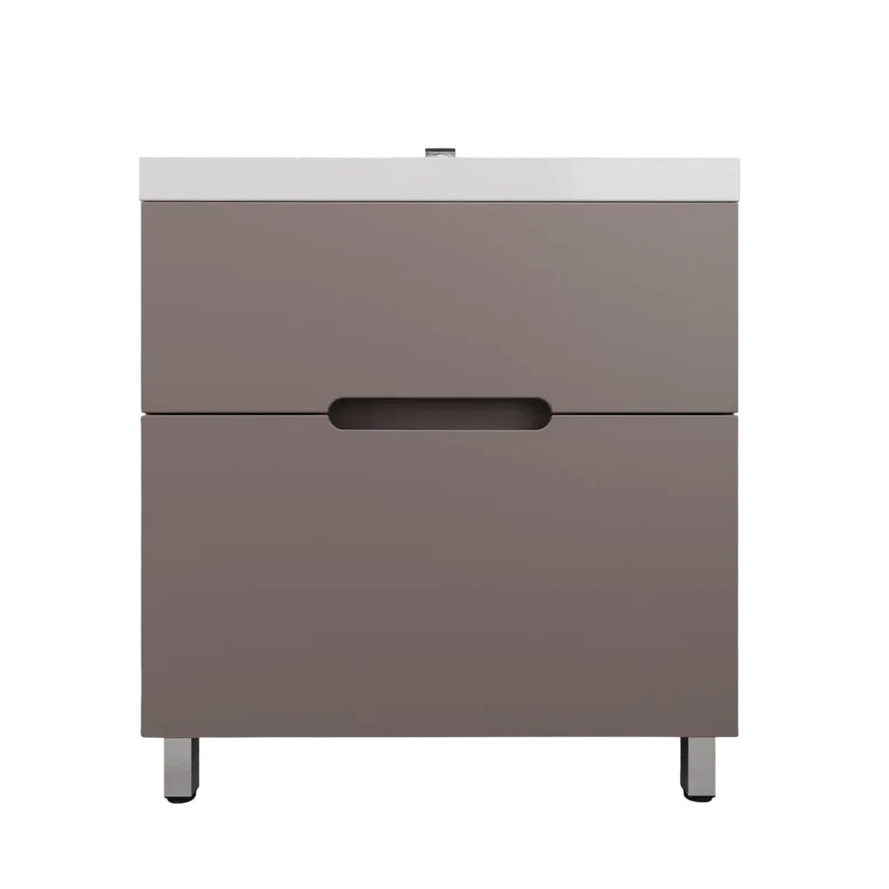 Тумба с раковиной Style Line Матис 80 напольная, 80 см, бежевая, матовая, из МДФ, с ящиками, раковина для ванной, из искусственного камня, прямоугольная