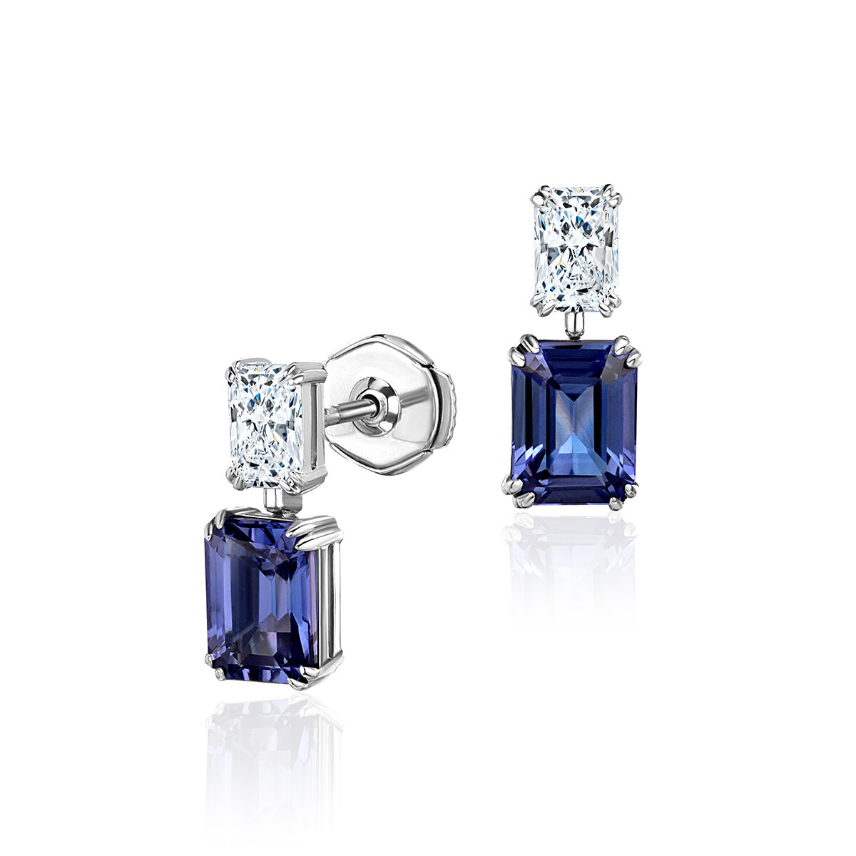 Серьги Эстет, золото, 585 проба, сапфир, танзанит