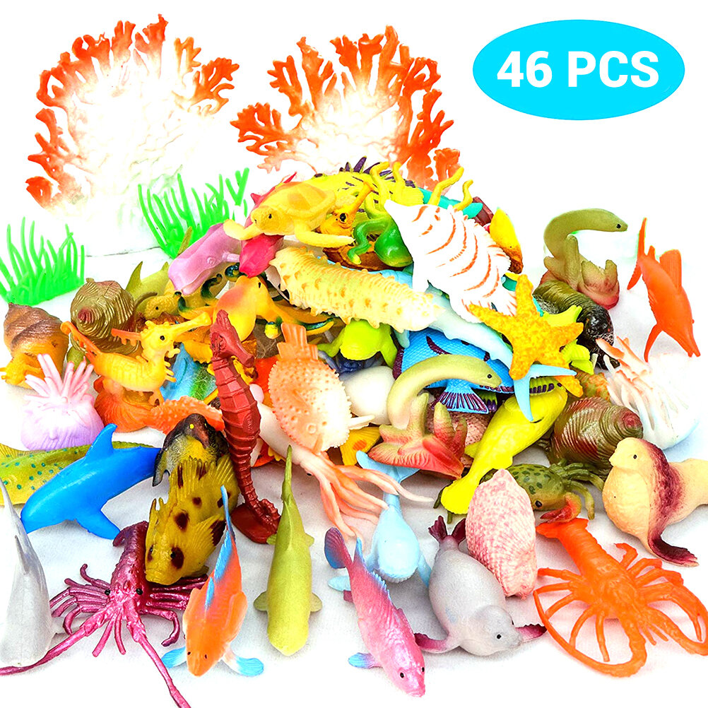 46 шт./компл, морские животные, ПВХ, фигурка морской жизни, игрушки для ванной для детей, пластиковые образовательные морские сувениры