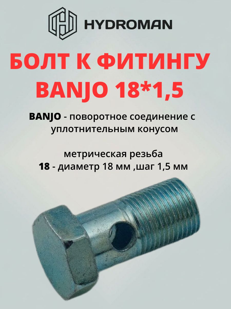 Болт к фитингу BANJO 18*1,5 - болт с отверстием внутри для гидравлики (РВД) — фото 1