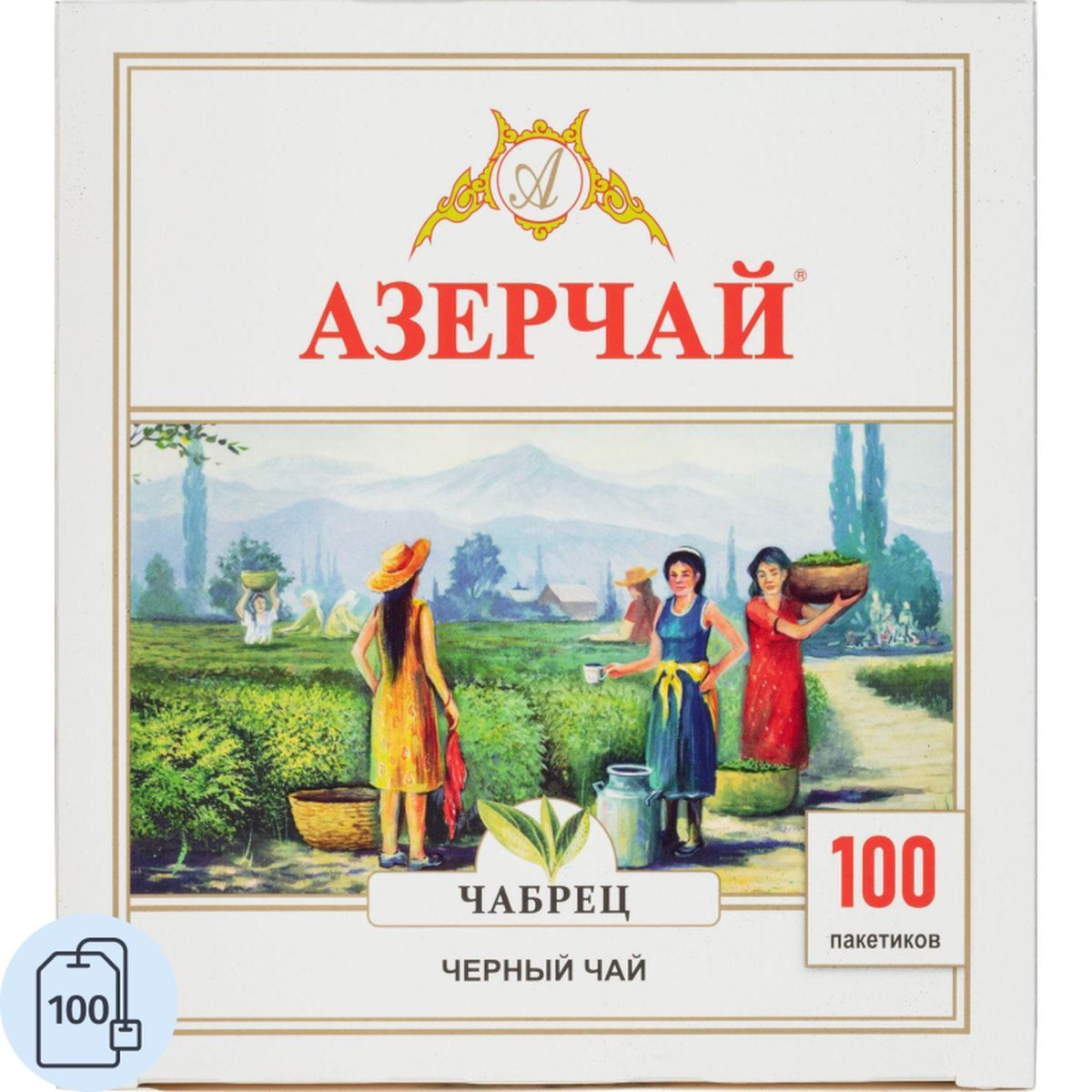Чай Азерчай "Букет" черный с чабрецом 100 пакетиков, 12 уп.