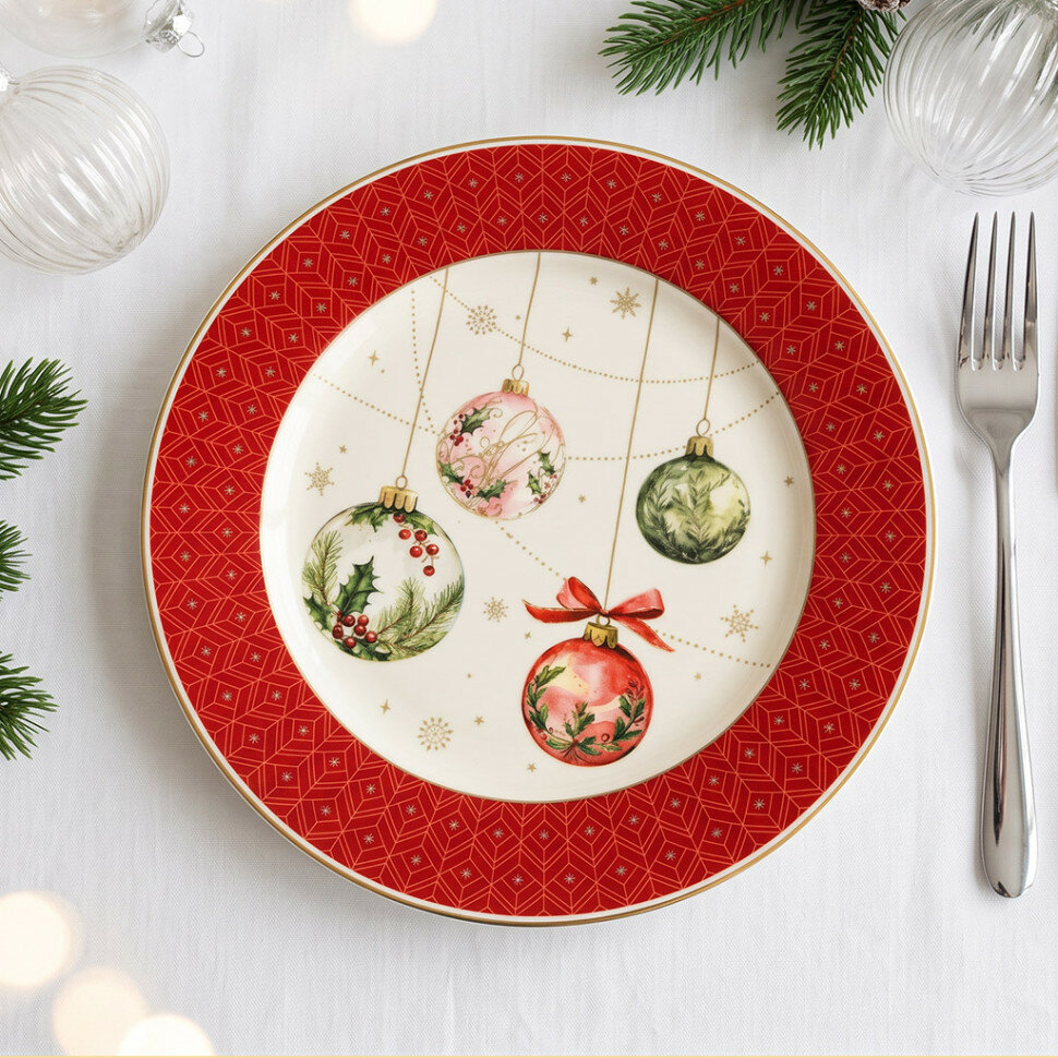 13344 FISSMAN Тарелка CHRISTMAS BALLS 20,5см (фарфор-new bone china)