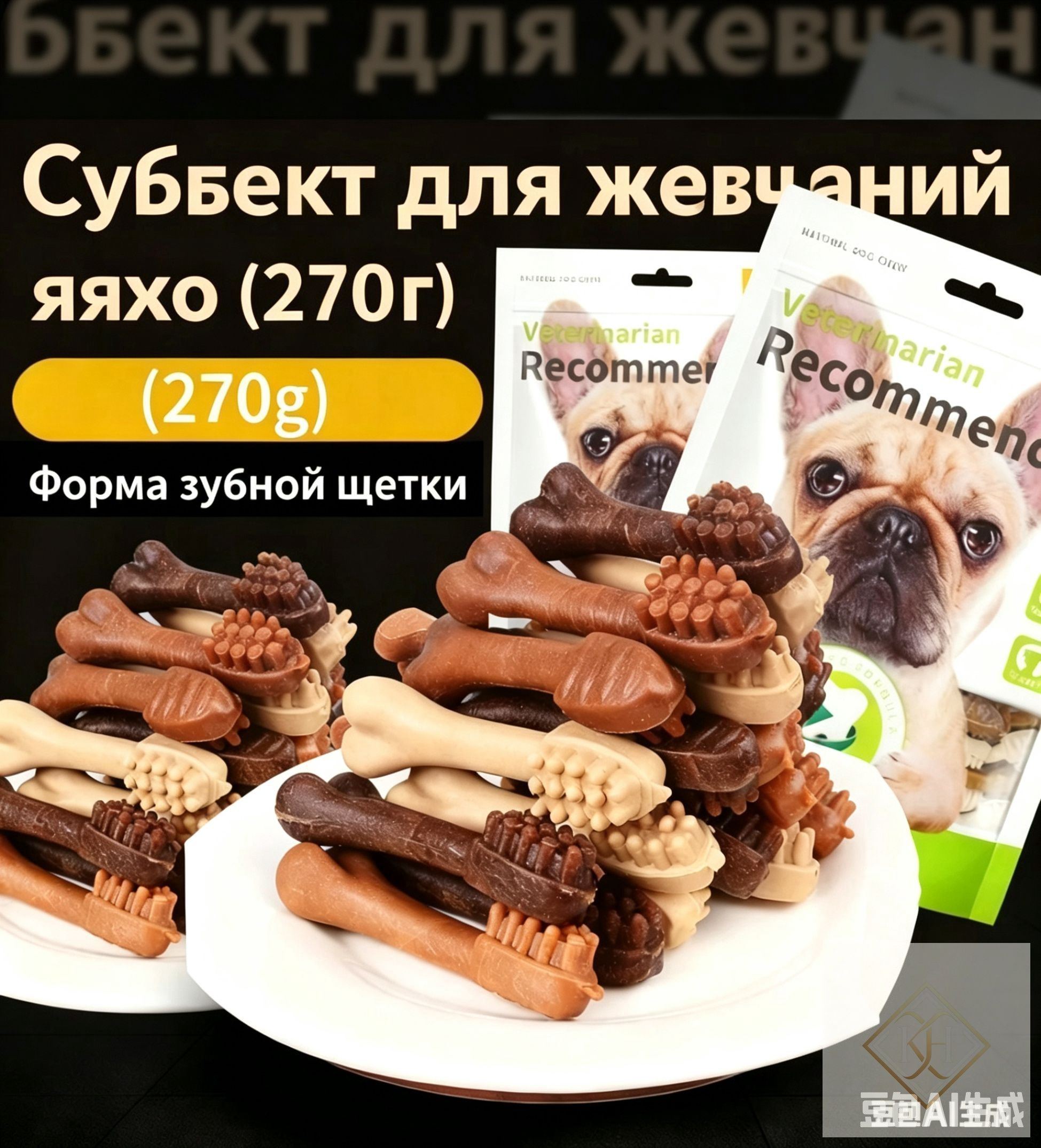Набор маленьких вкусняшек игрушек в форме щеток с разными вкусами для чистки зубов, массажа десен, удаления и профилактики зубного камня и налета у щенков и взрослых собак всех пород, 270 гр.