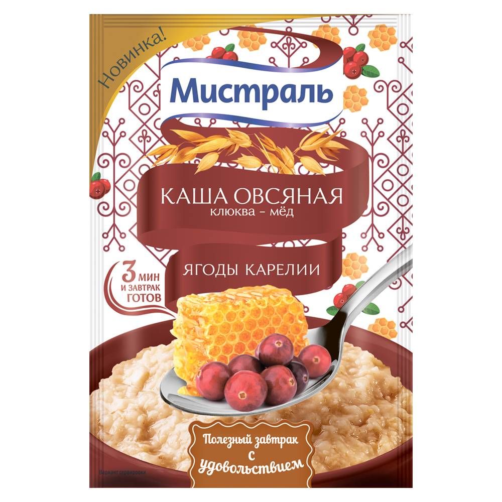 Каша мистраль овсяная "Ягоды карелии" клюква-мед /пакет/ 40г