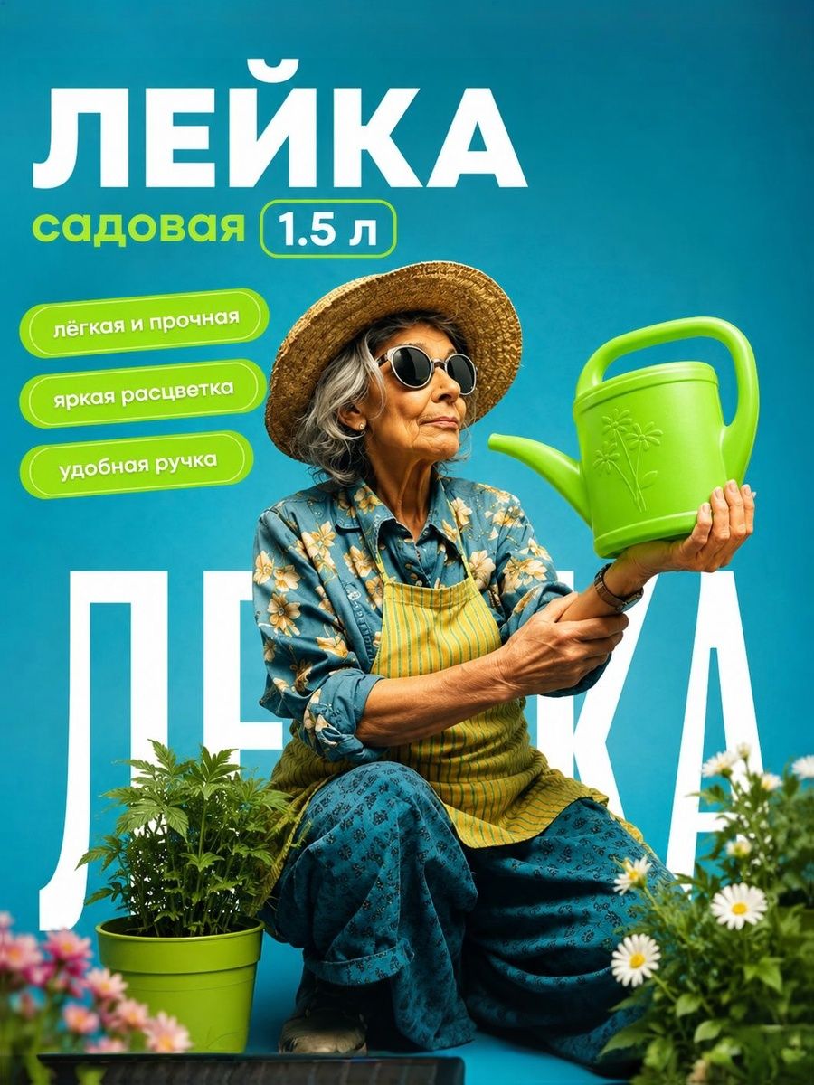 Лейка садовая для полива растений, объём 1,5 л
