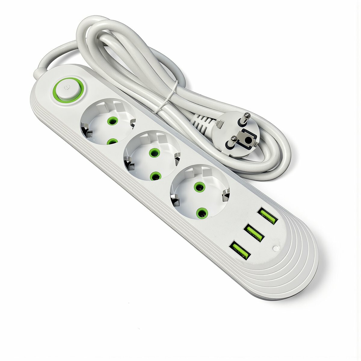 Удлинитель питания три розетки евророзетка три USB порта длина кабеля 2 метра прочный корпус бытовой распределитель питания