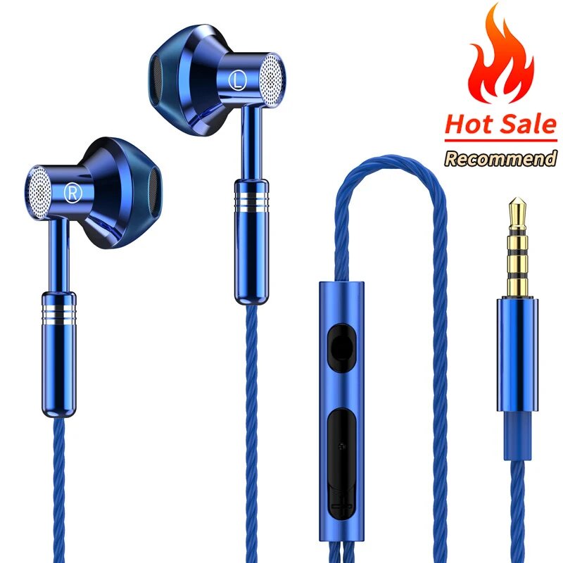 Синие проводные наушники 9D Hi-Fi