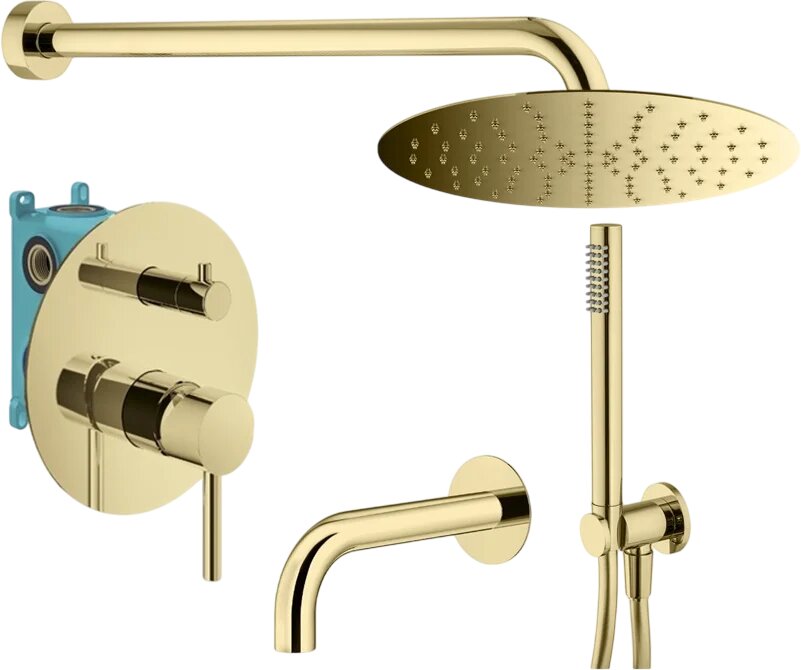 Душевой комплект Plumberia Selection Ixo KITXO19OR60 4 в 1, встраиваемый, с внутренней частью в комплекте, со смесителем, с изливом, с тропическим душем, латун