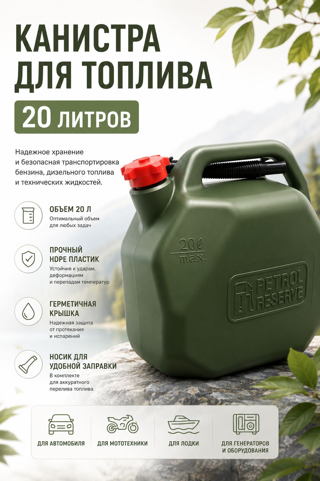 Канистра для бензина 20 литров усиленная