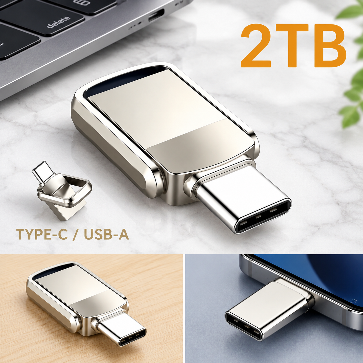 USB-накопитель Type-C 2ТБ, OTG (Цвет товара: серебристый)