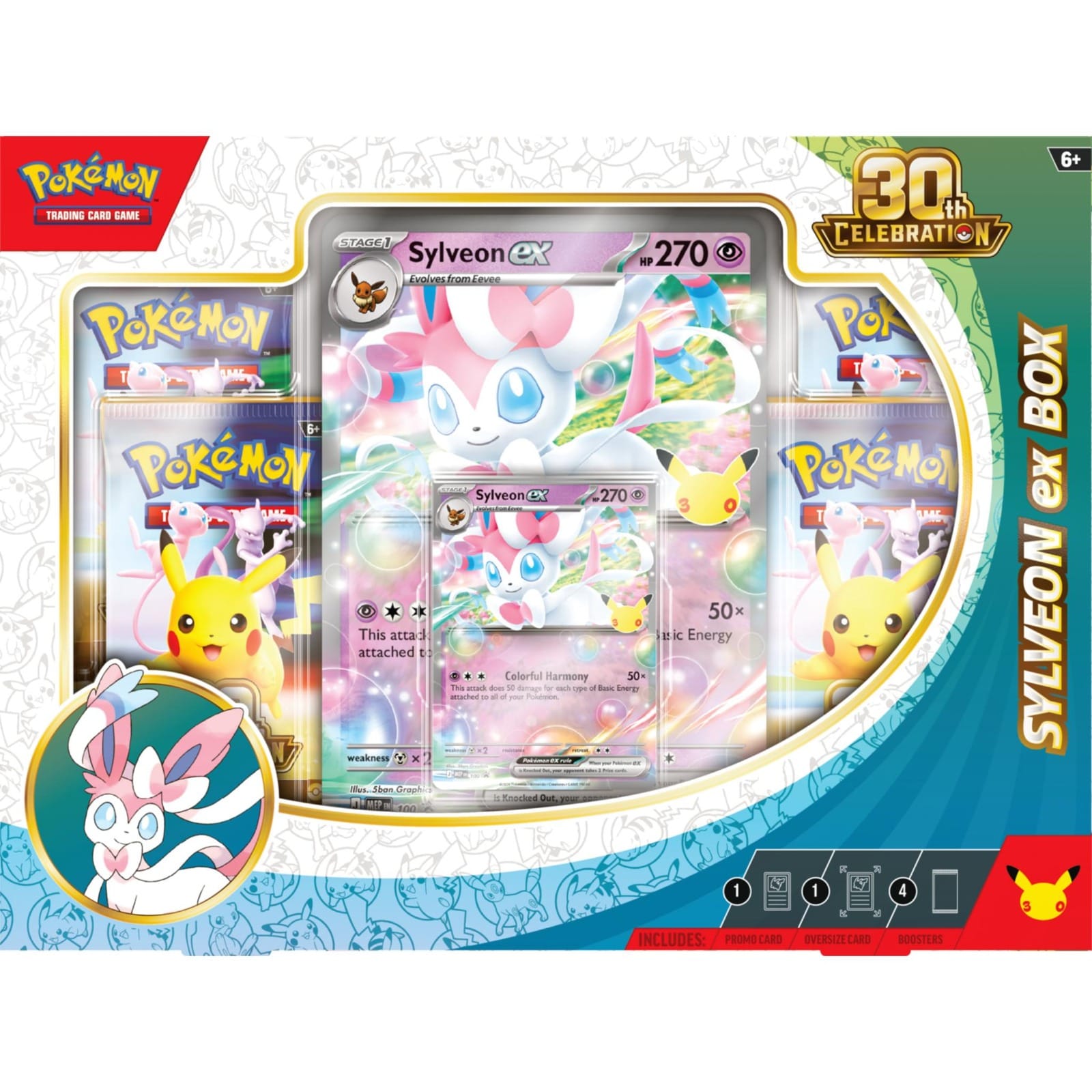 Дополнение для настольных игр Pokemon TCG 30th Celebration Ex Box Sylveon ex, разноцветный, 4 бустера, для детей