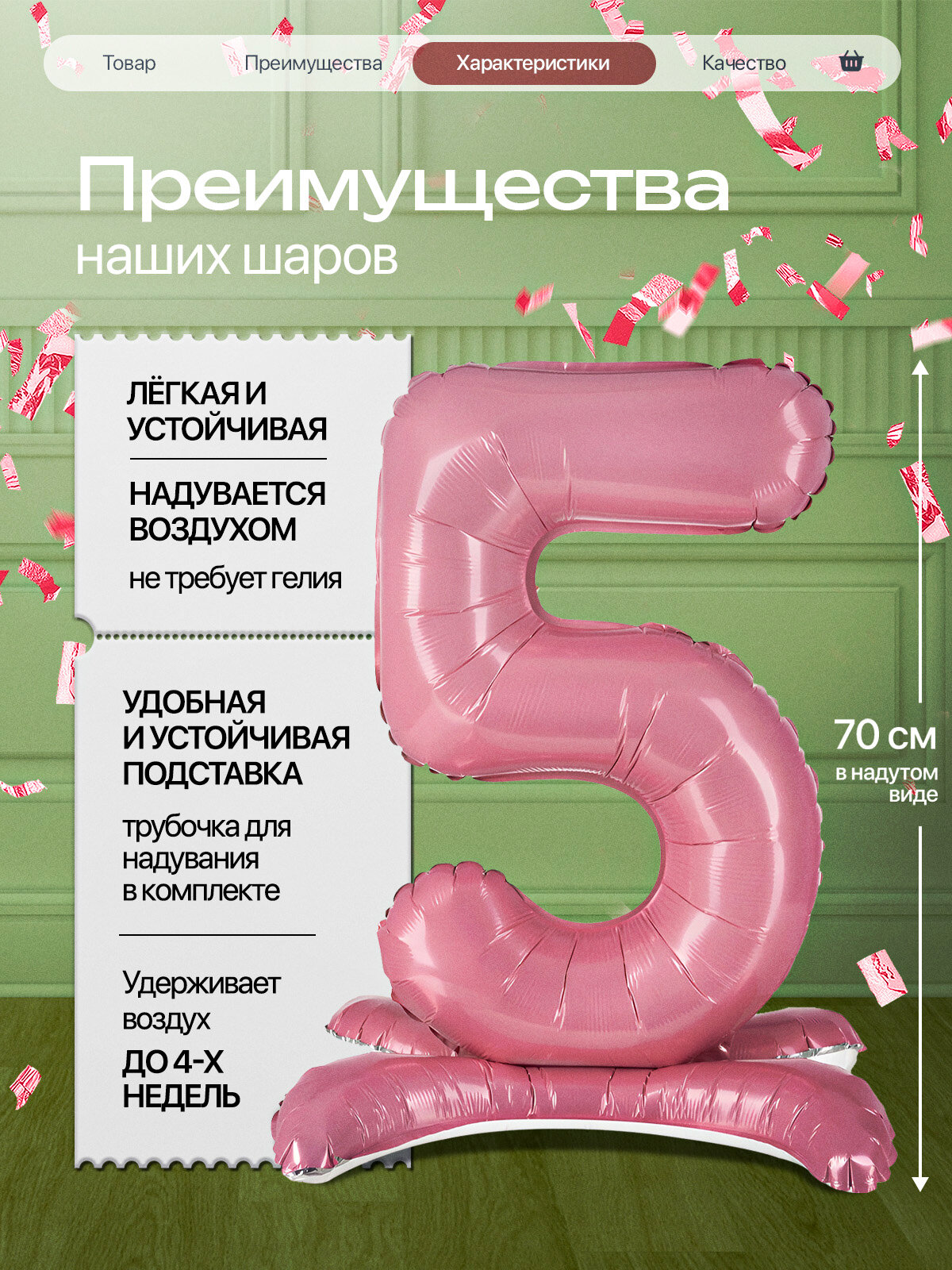 Шар цифра 5 лет фольгированный фотозона на день рождения