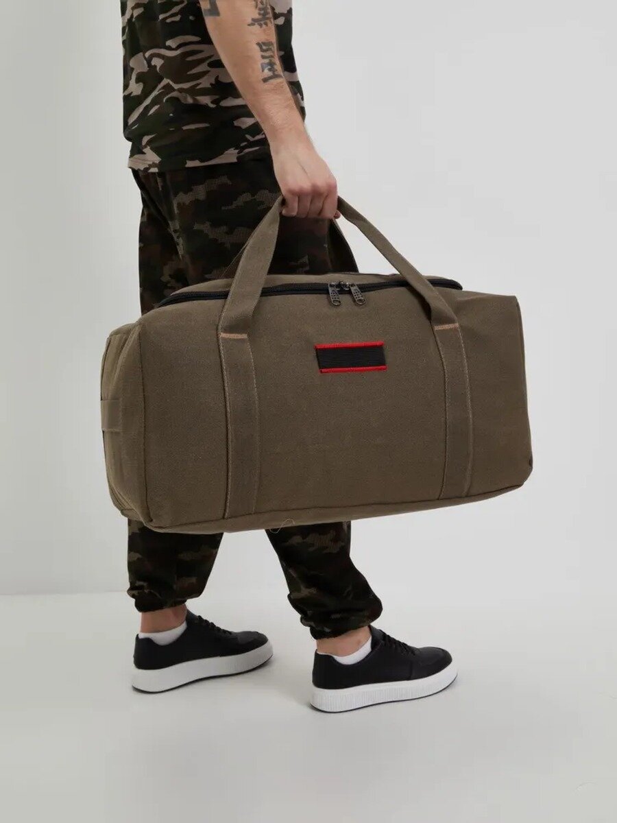 Сумка дорожная болотного цвета из полиэстера с ПВХ покрытием, 28 см, на молнии