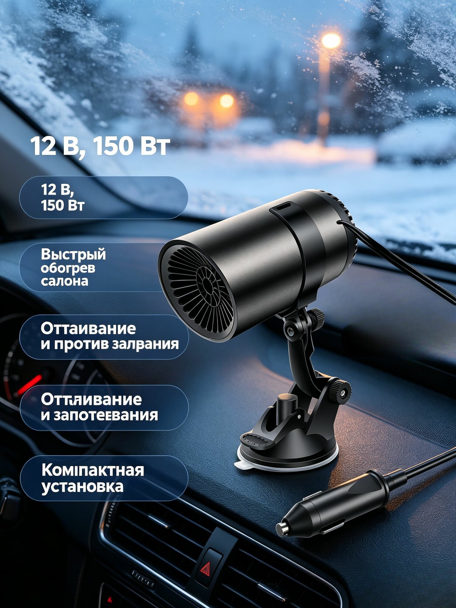 Автомобильный обогреватель 12 В, 150 Вт, быстрое оттаивание стёкол и обогрев салона