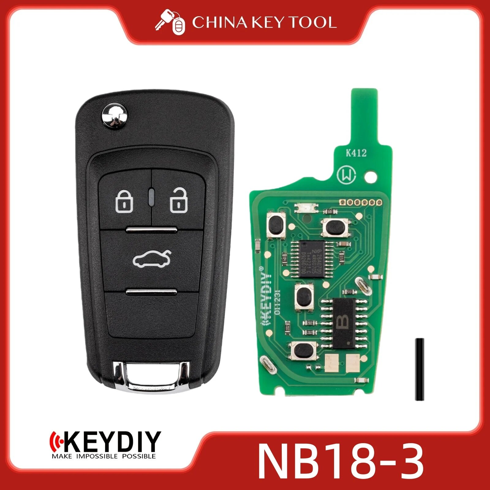 Универсальный выкидной ключ-пульт KEYDIY KD NB18-3, 3 кнопки, совместимый с Chevrolet