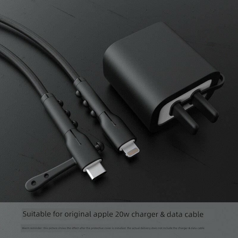 Силиконовый чехол для кабеля iPhone с двойными наконечниками, 1м шнуром и чехлом для зарядки для iPhone 12-16, черный