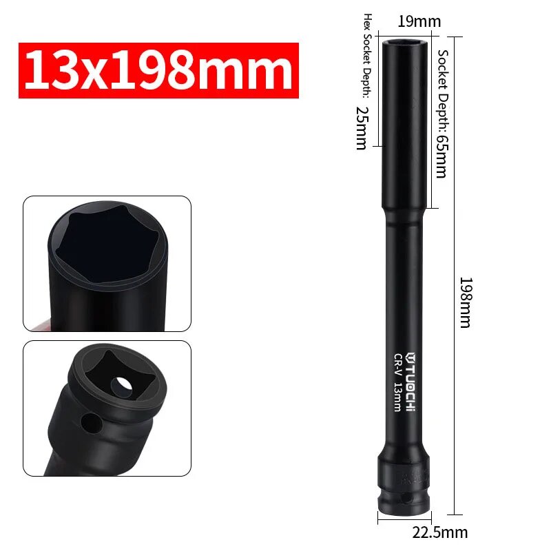 Сверхдлинная ударная шестигранная головка Gryan 8-19 мм 13mm-1pcs