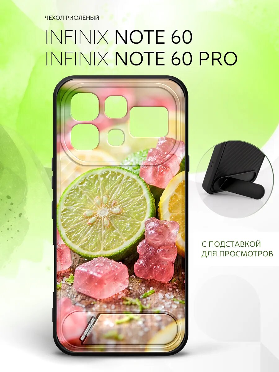 Силиконовый чехол ANTI-SLIP на Infinix Note 60/Note 60 Pro, Инфиникс Нот 60/Инфиникс Нот 60 Про защита камеры, накладка с принтом лимон и лайм с кубиками