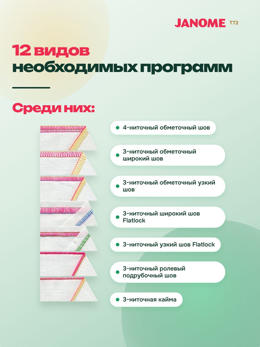 Оверлок швейный бытовой Janome T 72/ для дома/ 3/4-ниточный — фото 1