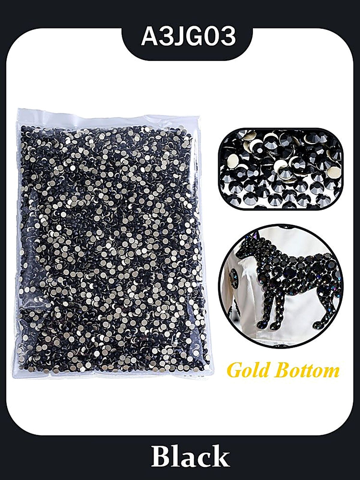14400 штук Jet black стразы SS20 Gold Base Высококачественные холодные стразы для маникюра и украшения одежды без термическог
