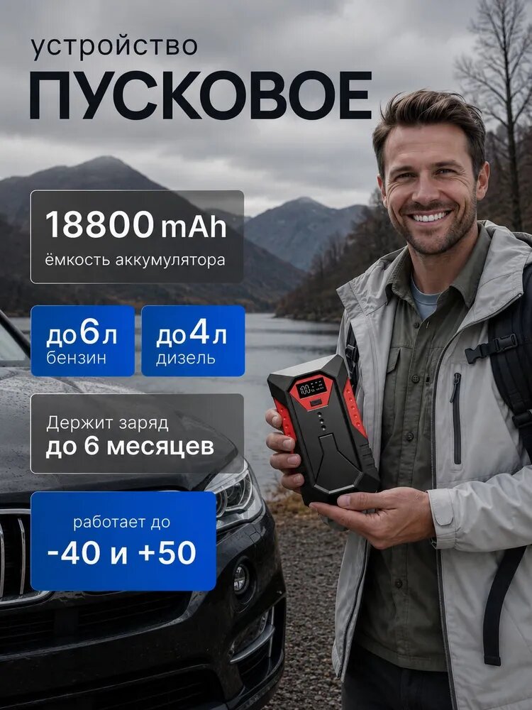 Пусковое устройство, пусковое устройство для автомобиля, бустер пусковой, пуско-зарядное устройство 18800 Мач
