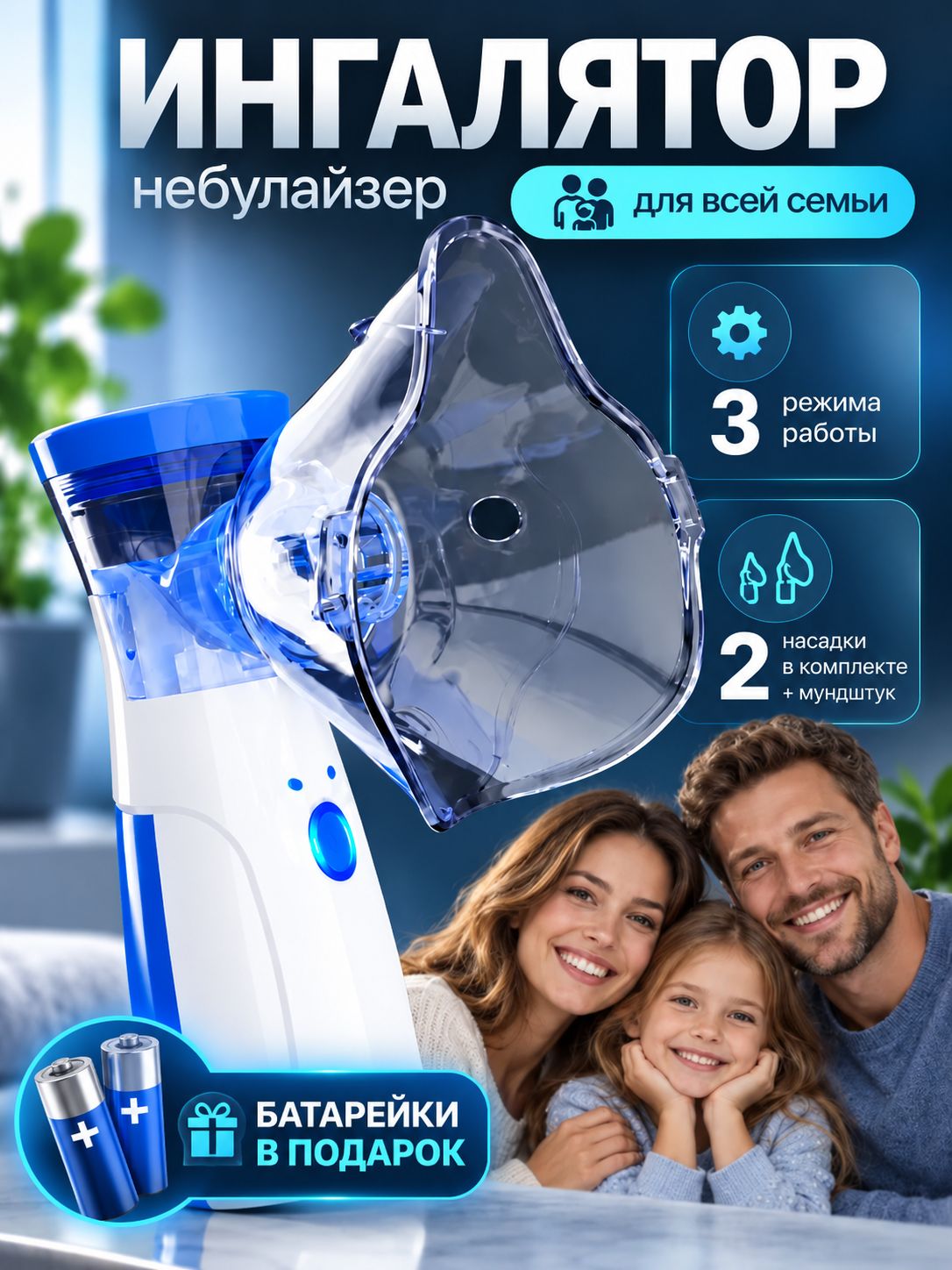 Ингалятор небулайзер для носа портативный, ингалятор для взрослых и детей