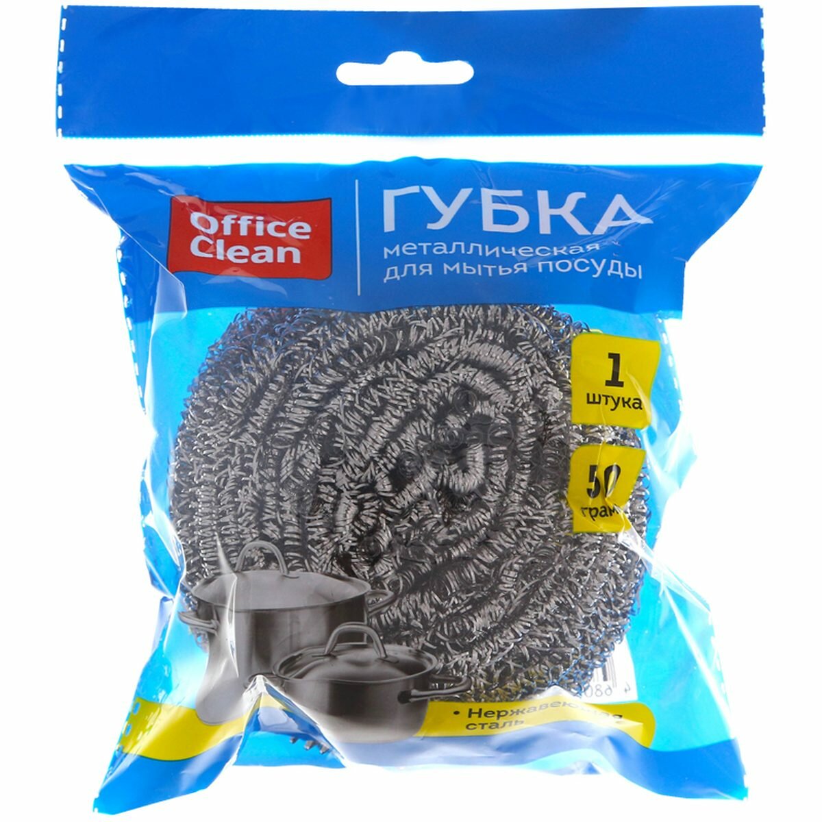 Мочалка металлическая OfficeClean (80х70мм) большая спиральная, 50г (265290), 60шт.