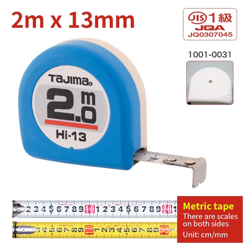 Рулетка Tajima Hi-13 2м, синяя, 1001-0031