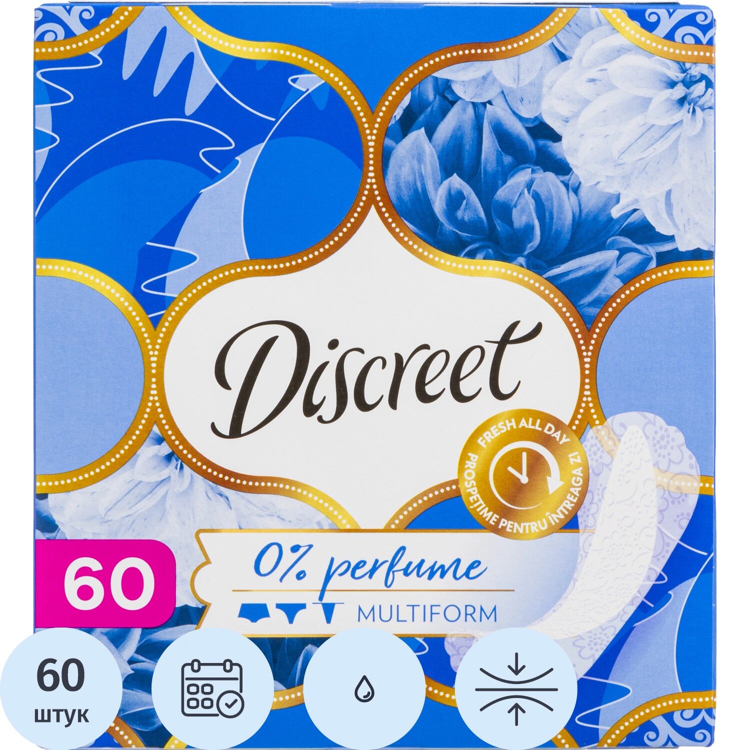 Discreet Прокладки женские ежедневные Discreet 0% Perfume Multiform (60 штук в упаковке)