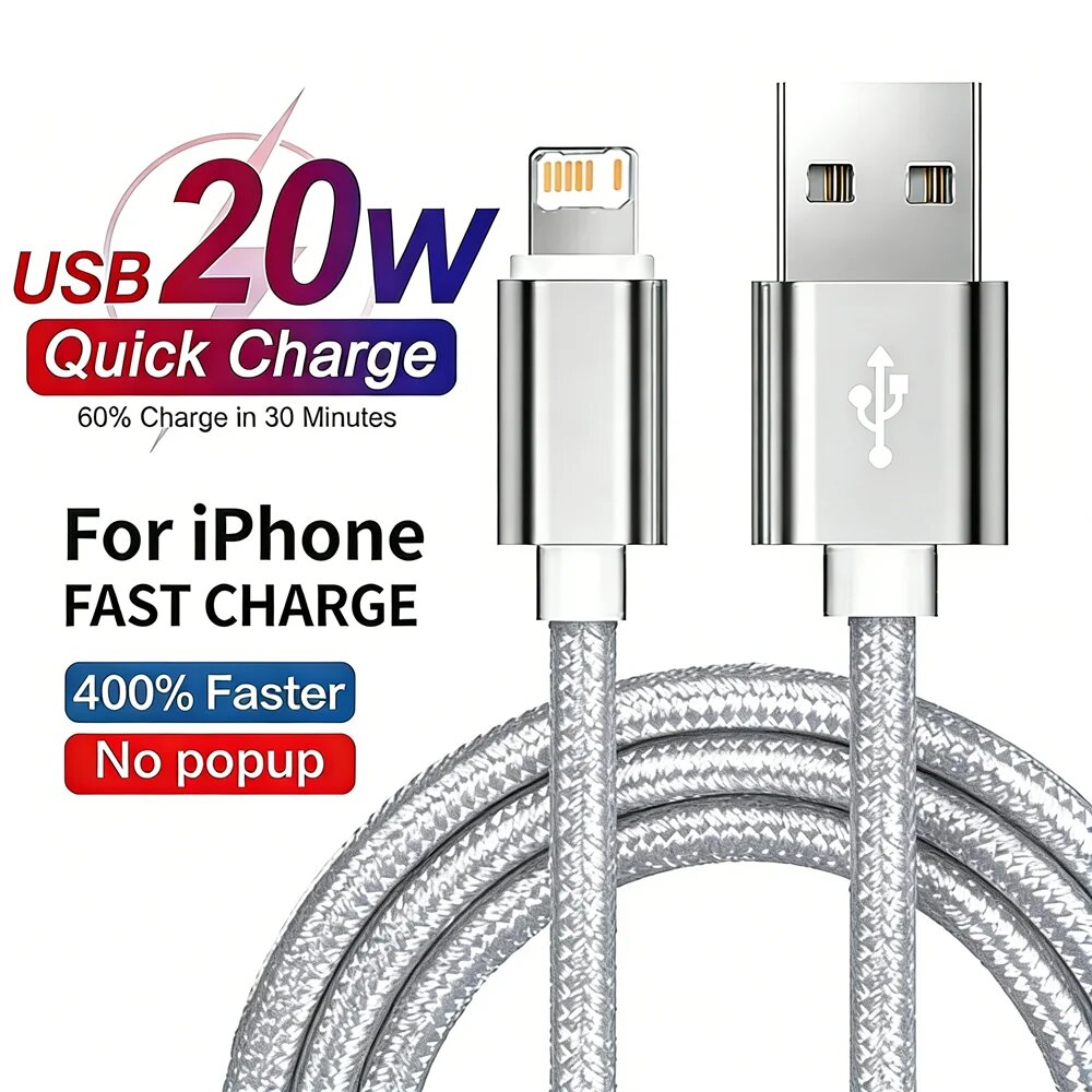 USB-кабель Для Быстрой Зарядки iPhone С Нейлоновой Оплеткой — Кабель Для Быстрой 1.5m, Silver