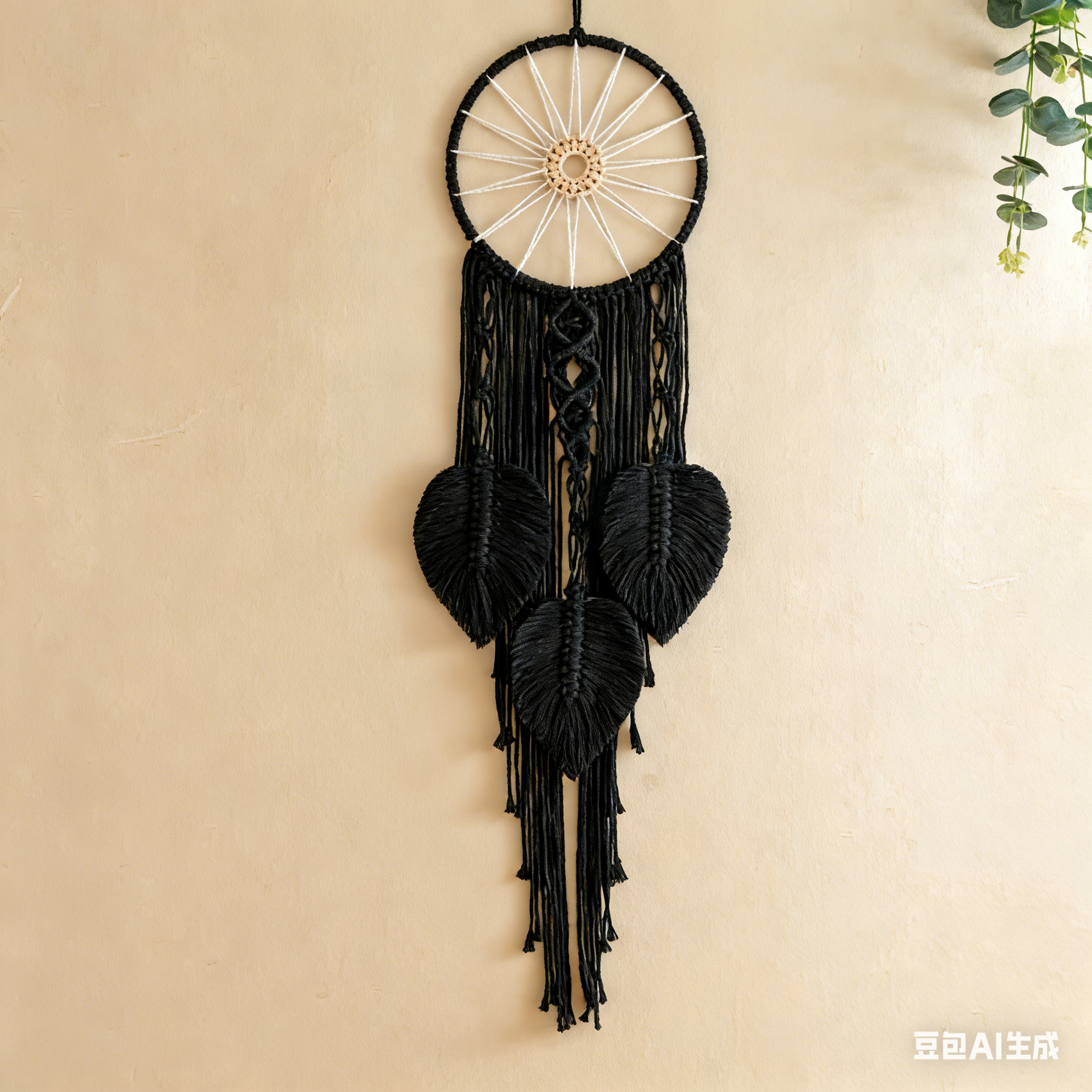 Двойное Ловец снов Панно настенное макраме, black,20x78, черный