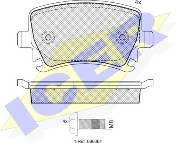 Колодки тормозные задние ICER 181600-703 Audi A3, A4, A6, Vw Golf V 10, 03->, Touran 2, 03->, Sk
