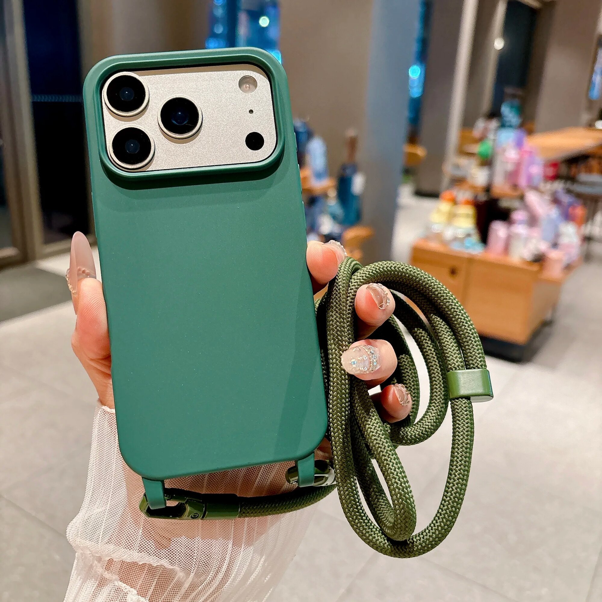 Цветной Силиконовый Чехол Для iPhone 18/17/16 Pro Max Plus Air 16e/17e С Ремешком-шнурком Для Защиты От Потери