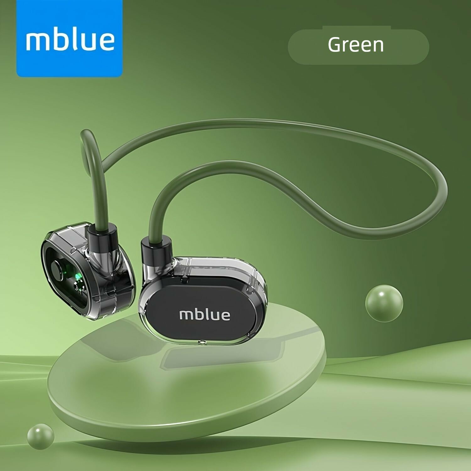 Беспроводные наушники с костной проводимостью Bluetooth для спорта и бега, с креплением на ухо и стереозвуком, зеленый
